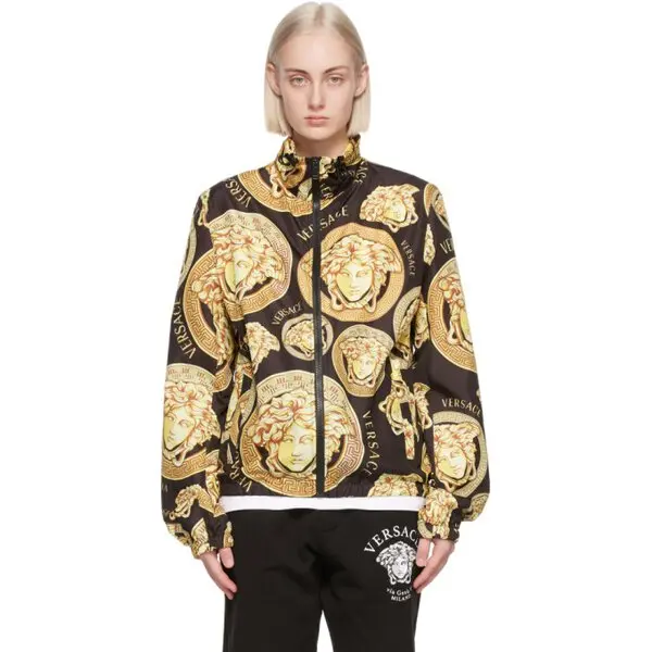 Versace Black Medusa Amplified Windbreaker Jacket In 5b000 Gold